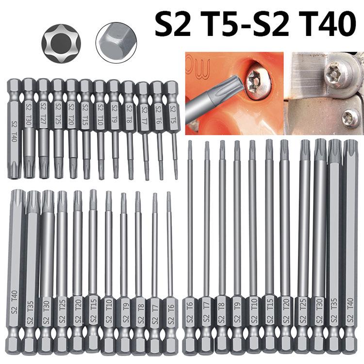 Cheap Hex Torx Head Bits Set Screw Driver T5-T40 12Pcs 50mm 1/4 inch ...