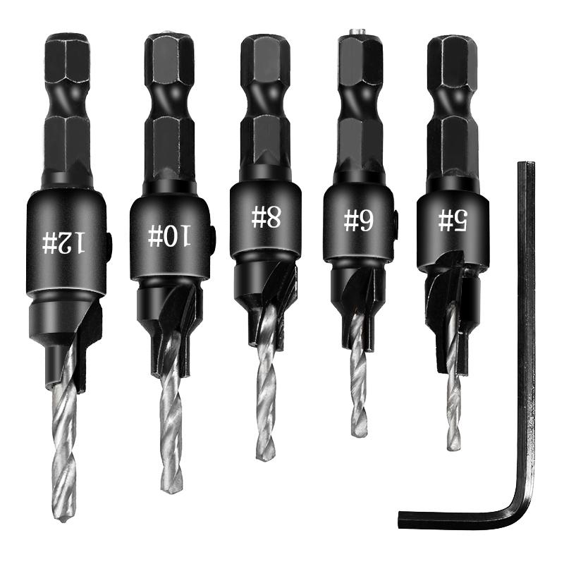 Buy 5pcs Countersink Drill Woodworking Drill Bit Set Drilling Pilot ...