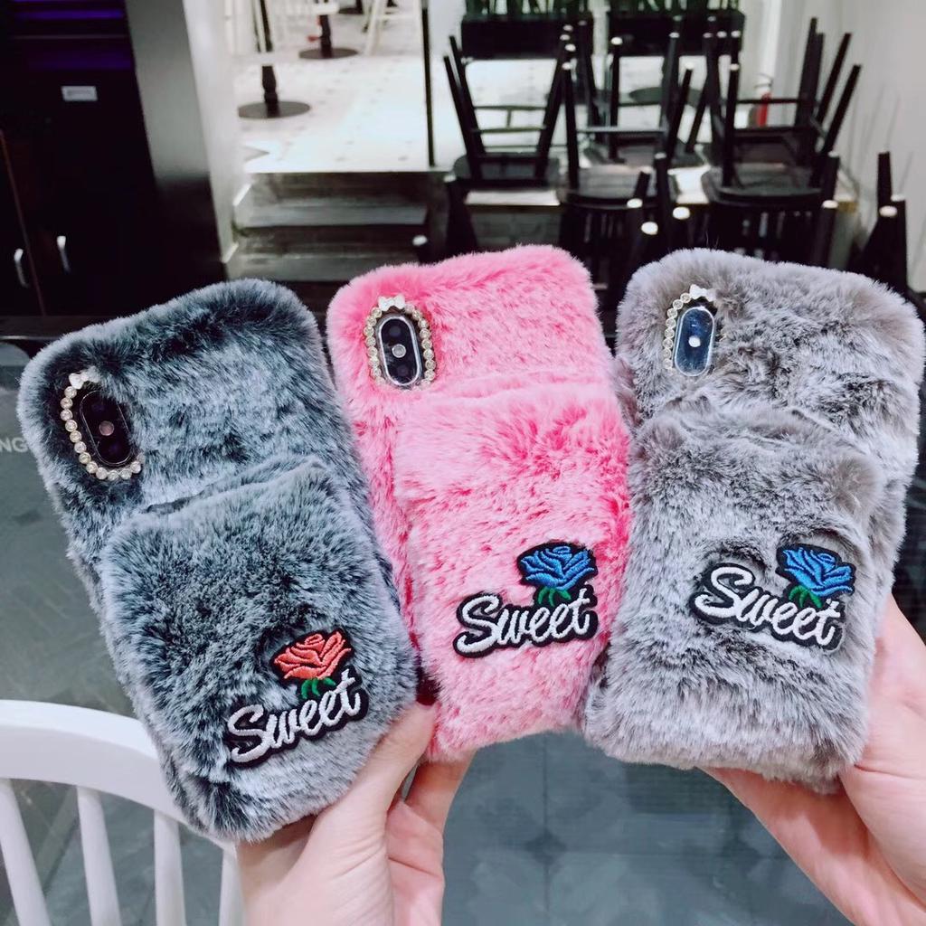 Buy Rose-embroidered Plush Mobile Phone Case for Apple iphone XSMax ...