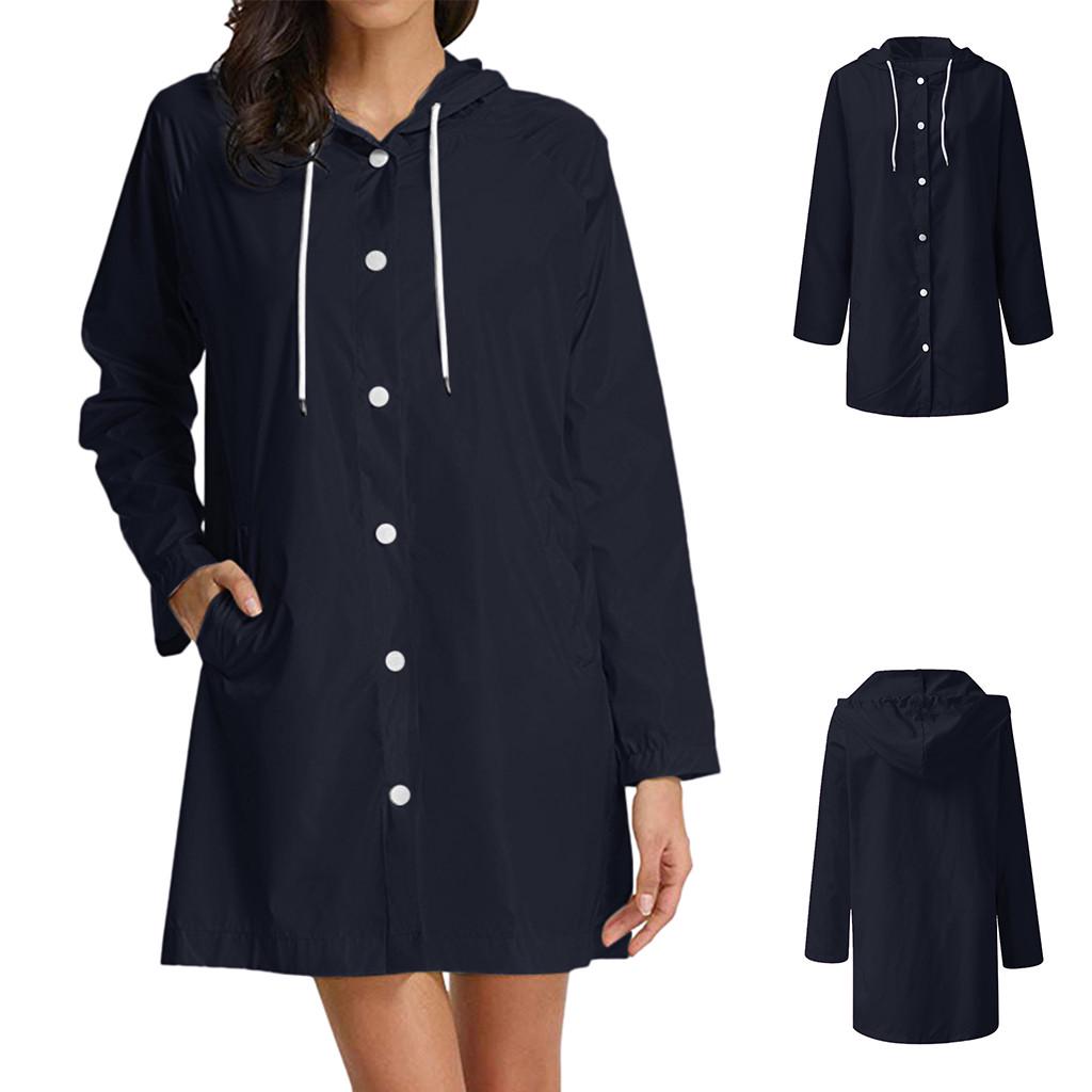 Buy Women Plus Size Solid Loose Rain Jacket Outdoor Waterproof Hooded ...