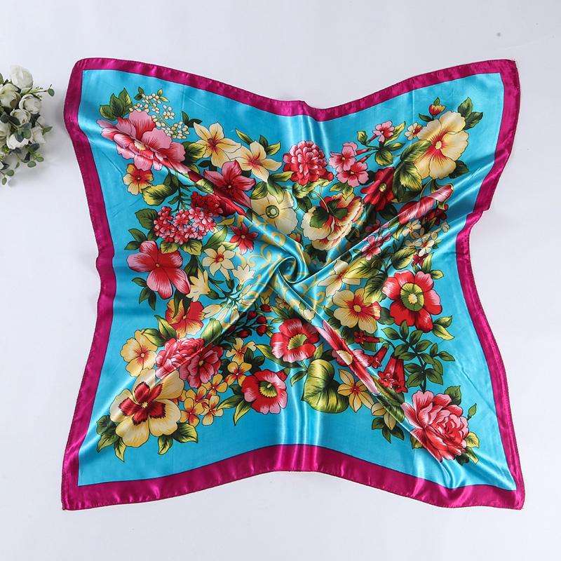 Satın alın 90*90cm Women Retro Flower Printed Square Satin Scarf ...