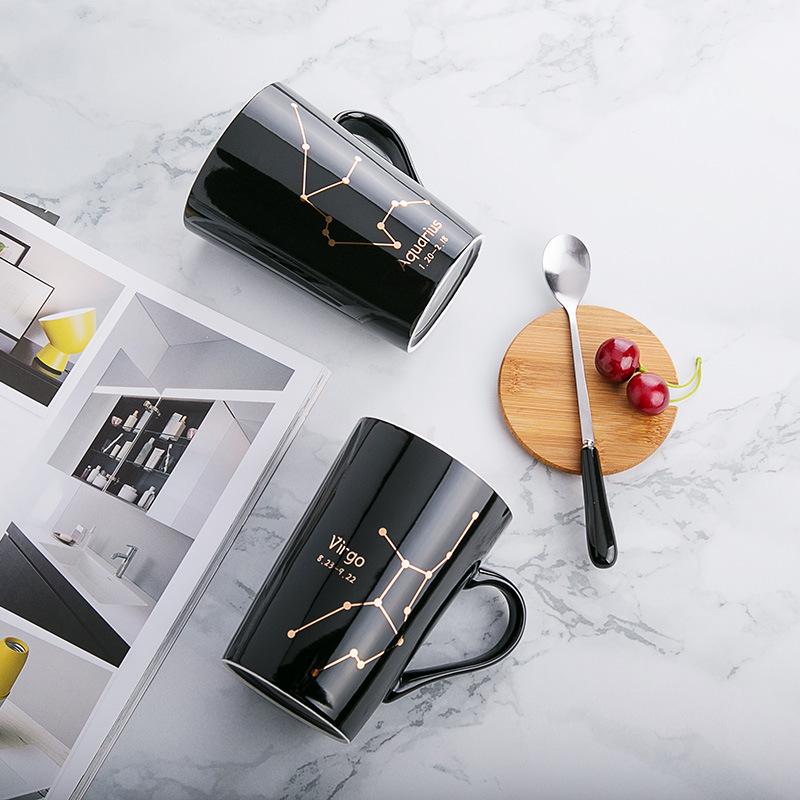 420 ml Mug Creative ceramic mug with lid spoon 12 constellations cup coffee cup couple water cup ...