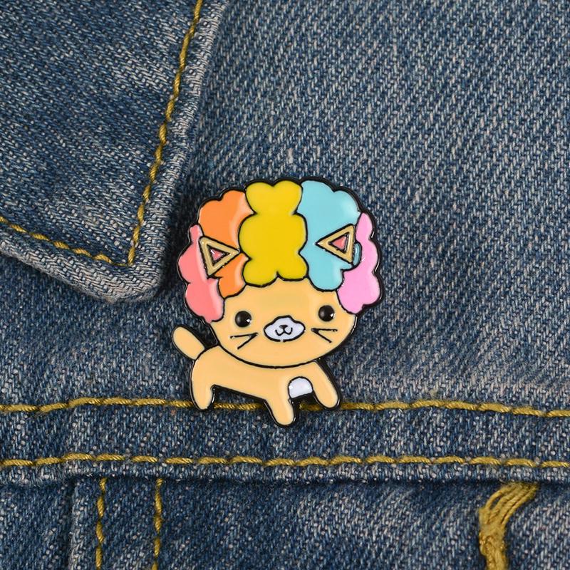 Cute pet kitten Cartoon Rainbow Head Cat Brooch Rainbow Afro Cat Pin ...