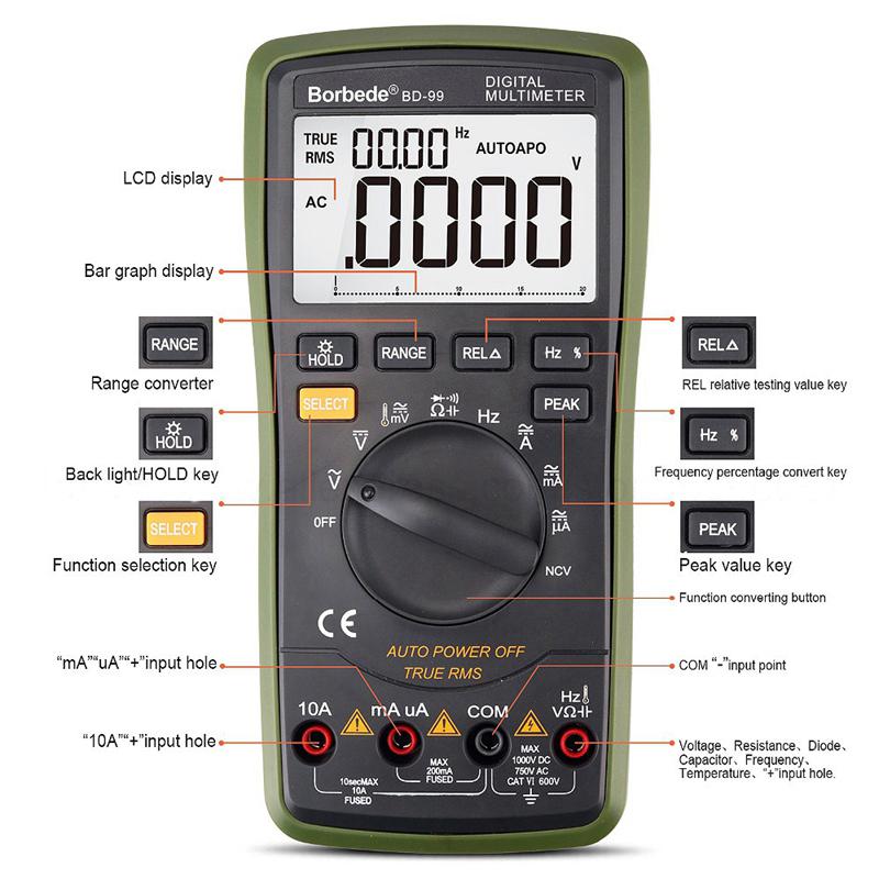Buy Borbede Bd-99 Digital Multimeter 20000 Counts Auto Range Dc Ac ...