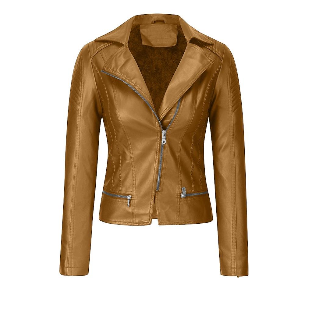 Buy [LV] Women Fashion Short Coat Faux Leather Jacket Zipper Overcoat ...