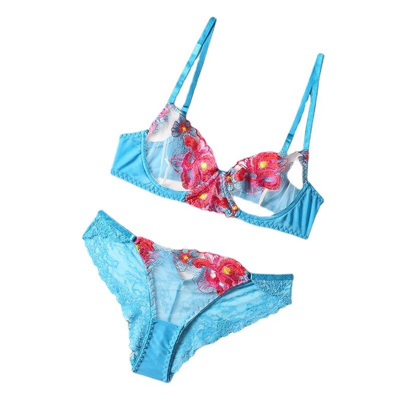 Buy Women 2 Pieces Luxury Underwear Set Red Blue Floral Embroidered Bra ...