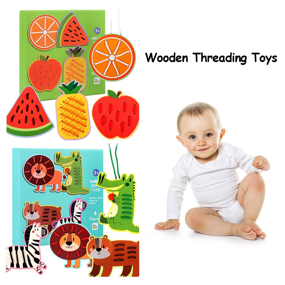 Wooden Threading Toy Fruits Animals Motor Skills uygun fiyatlı satın ...
