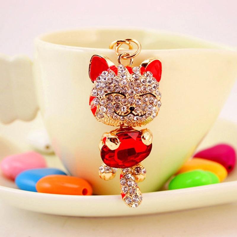 Buy Cat Keychain Gold Crystal Rhinestones Women Handbag Charm Key ...