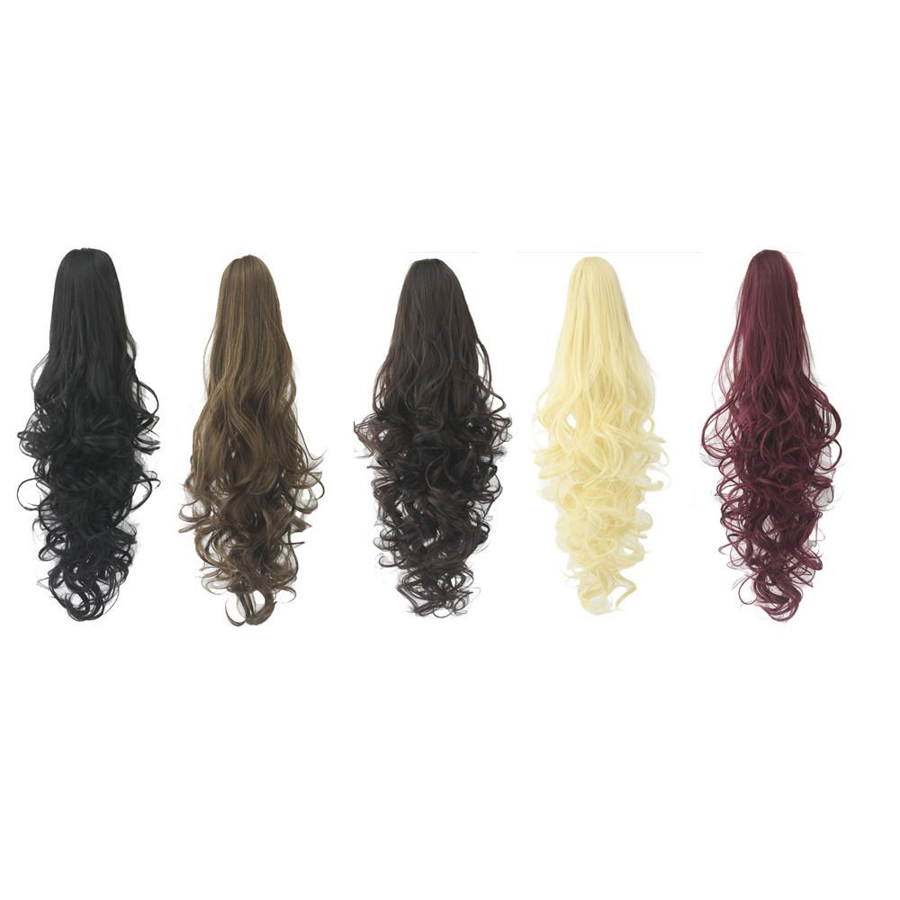 Buy Women Horsetail Long Curls Wavy Wigs Claw Clip Ponytail Hair ...