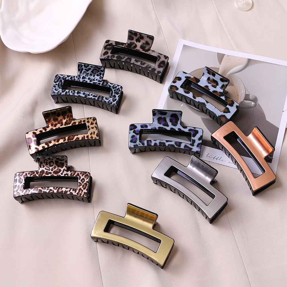 Fashion Leopard Print Hair Claws Geometric Hair Clamp Grab Hair Styling ...