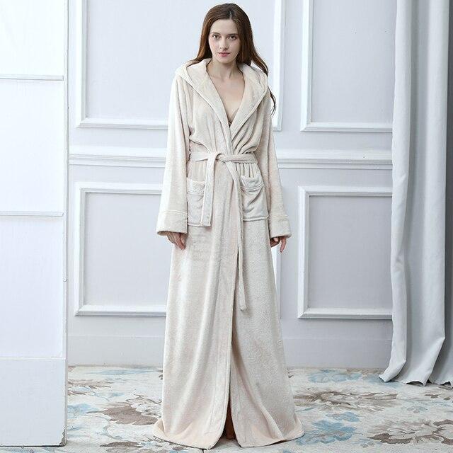 Comprar Lovers Extra Long Hooded Warm Flannel Bathrobe Winter Women Men ...