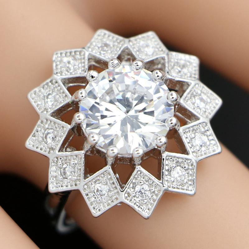 Satın alın White Cubic Zirconia Flower Shape Ring For Women Wedding ...