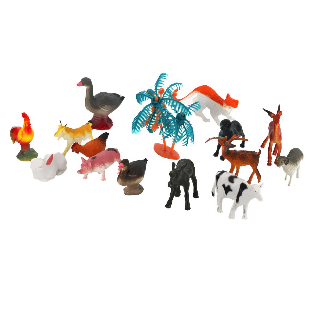 Plastic PVC Farm Animal Tree Model Set Kids Toy 15pcs Multi-color uygun ...