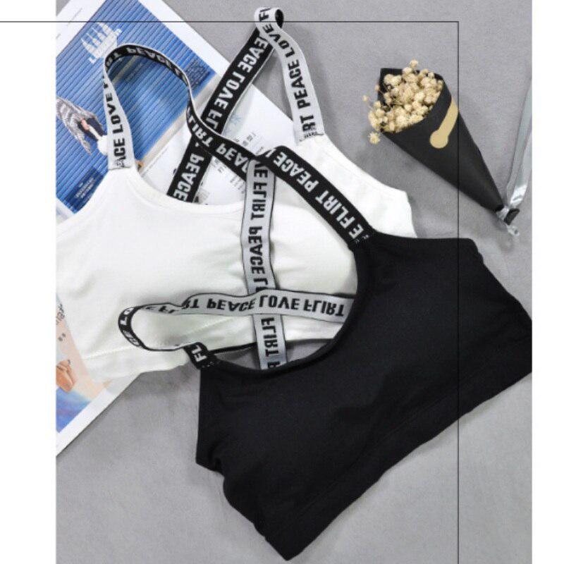 Women's Letter Print Cross Straps Beautiful Black Bras Breathable Tube ...