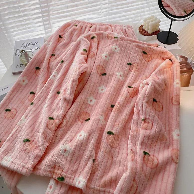 Buy Women's Sweet Cute Peach Pajamas Two-piece Sleepwear Female Autumn ...