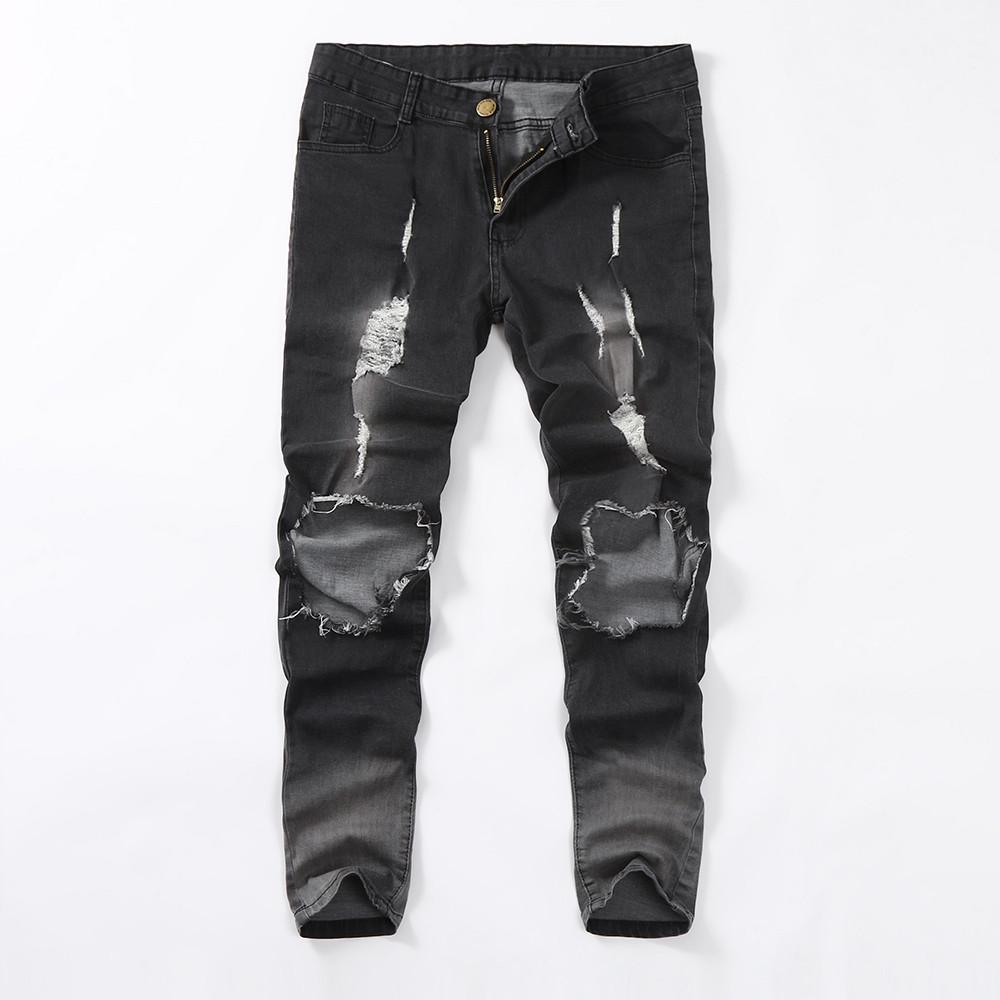 Buy Men Slim Fit Denim Stretch Skinny Ripped Distressed Pants Jeans at ...