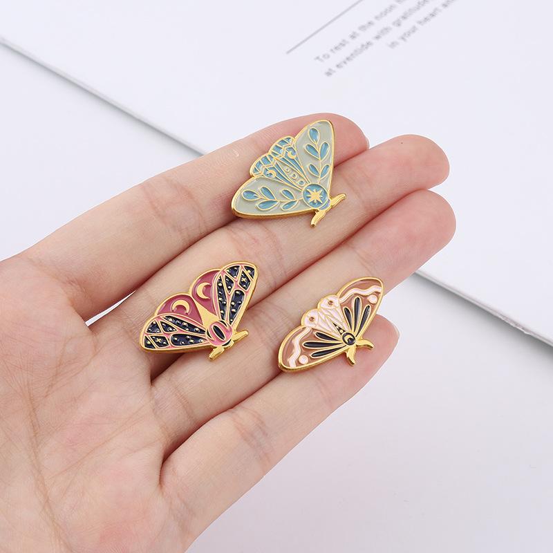 Buy Butterfly Moth Enamel Pin Brooches Star And Moon Retro Insect Gold ...