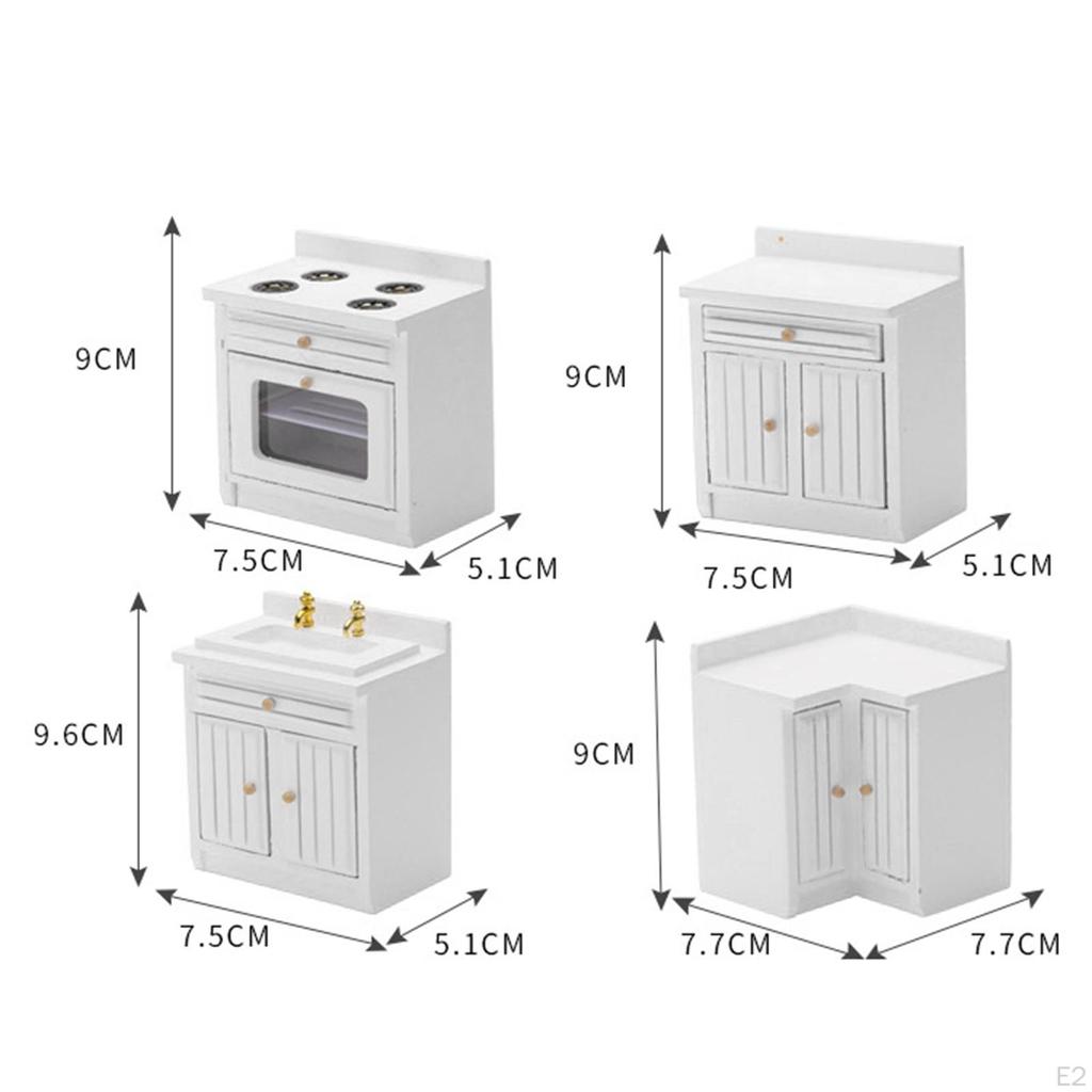Cheap 1/12 Scale Dolls House Miniature White Modern Kitchen Corner ...