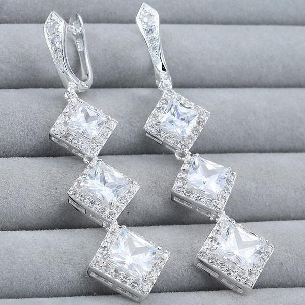 Buy Fashion Women Jewelry Blue Square Rhinestone Stud Hoop Dangle ...