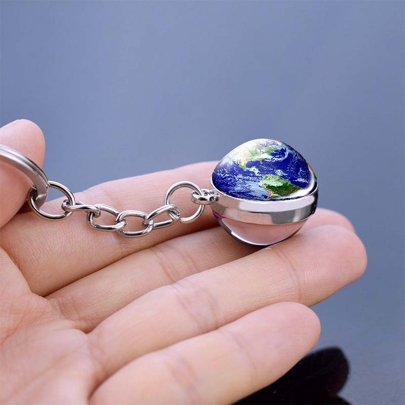 Buy Glow in the Dark Galaxy System Keychain Double Sided Glass Dome ...