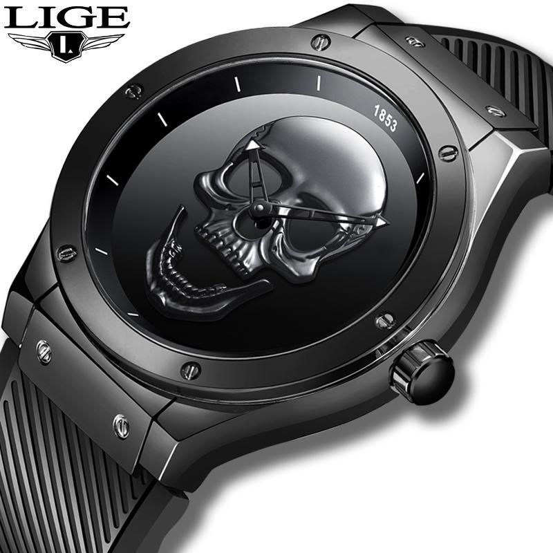 LIGE 2020 Mens Watches New Skull Watch Men's Military Sports Wrist ...