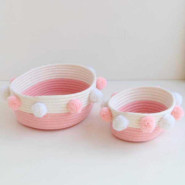 Buy 1pc Storage Basket Pink Venonat Cotton Rope Tabletop Landing Basket ...