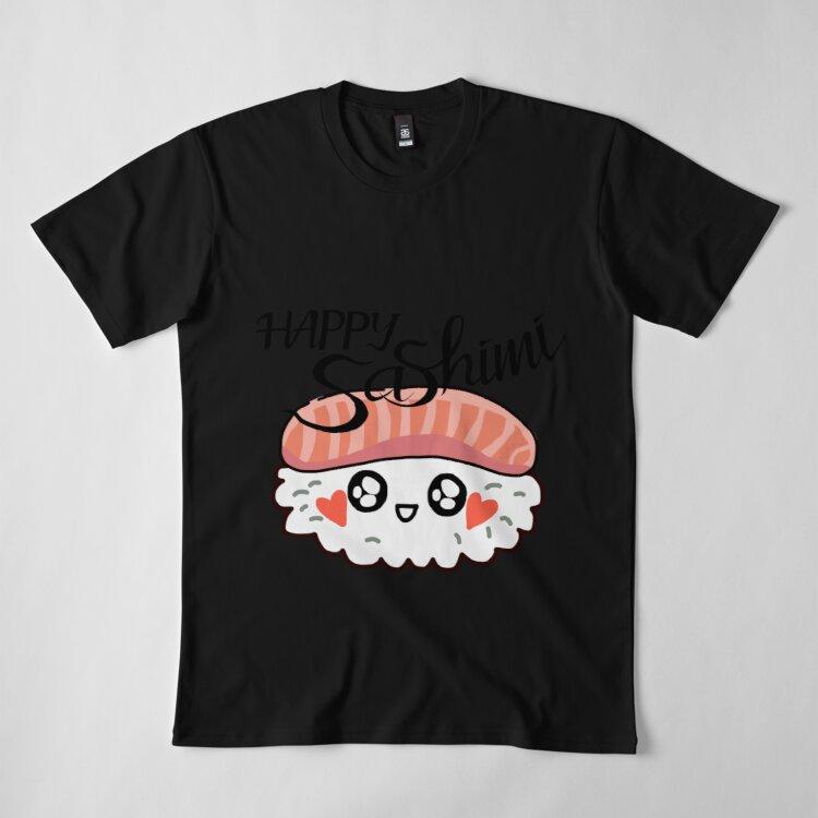 Buy Men Premium Cotton Harajuku T-Shirt Happy Sashimi Sushi Print Tees ...
