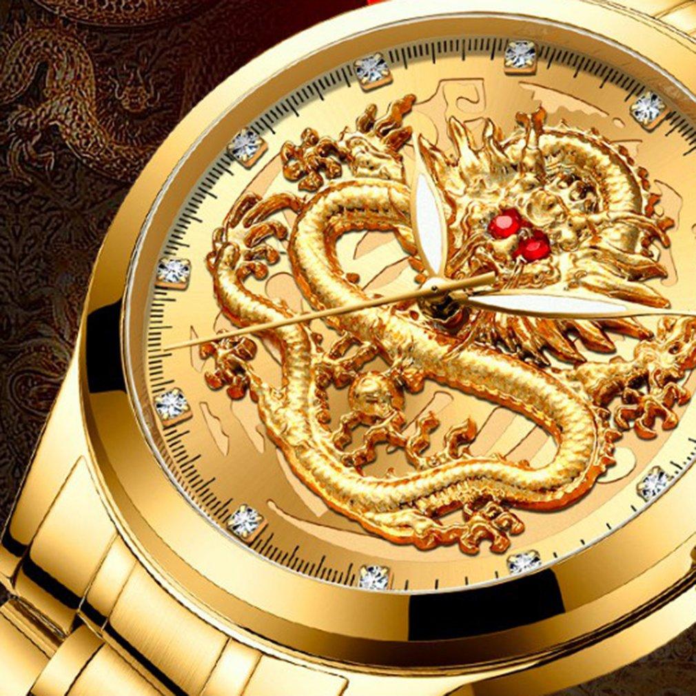 Embossed Golden Dragon Watch Men's Waterproof Non-mechanical Watch Ruby ...