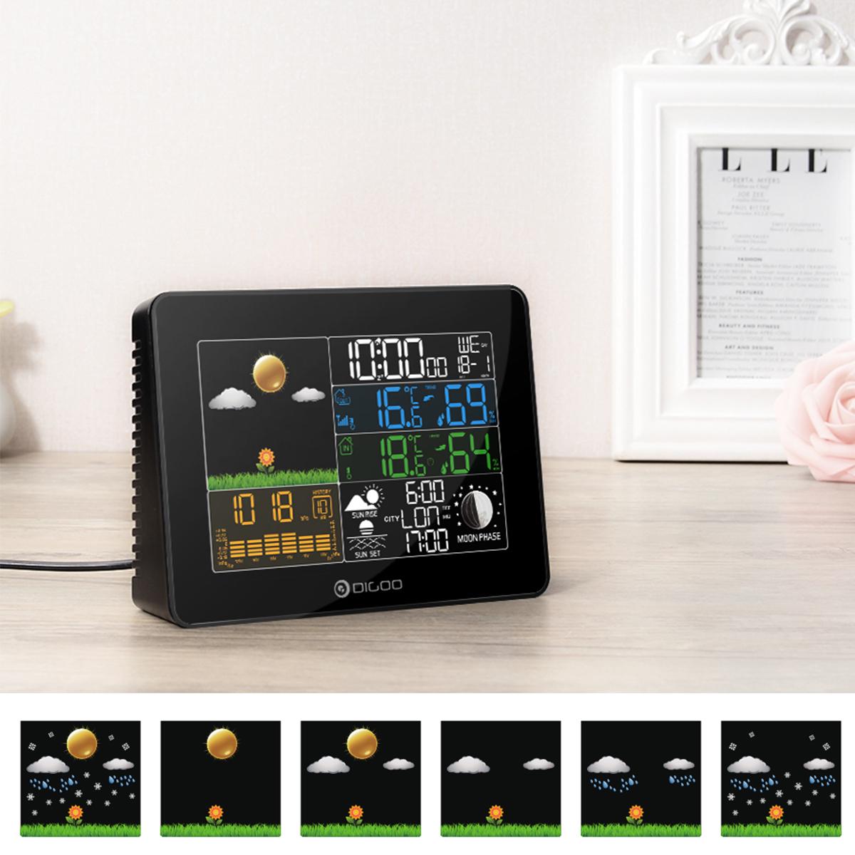 Digoo Home Wireless Weather Forecast Station Color Display Alarm Clock ...