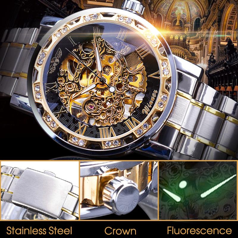 Buy Men Classic Hollow Watch Fashion Luminous Casual Rhinestone ...