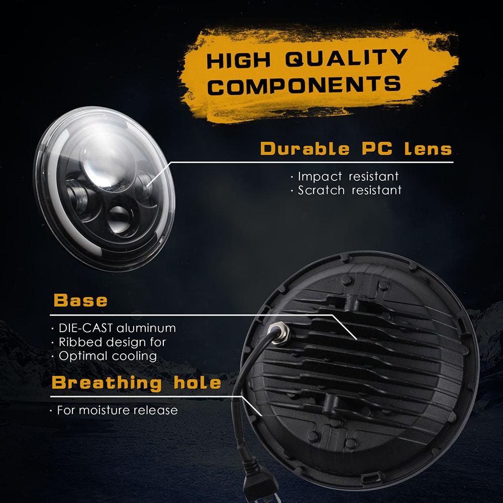 Buy 1pc 7Inch 75W Halo Angle Eye LED Headlight Waterproof Headlamp for ...