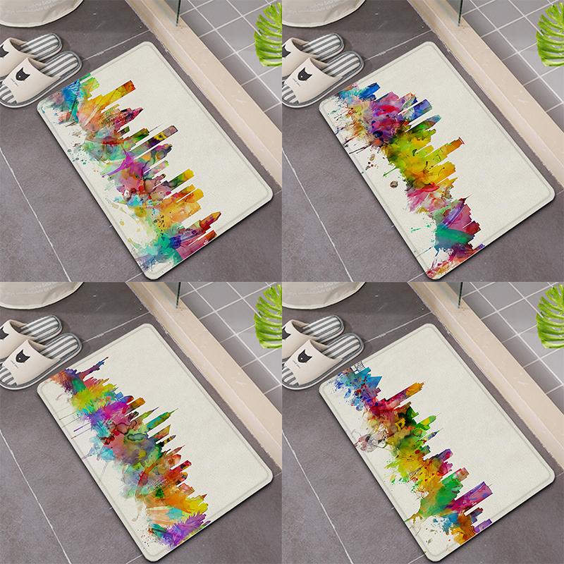 Cheap Colorful Graffiti City Silhouette Floor Mats Home Decor Bedroom ...