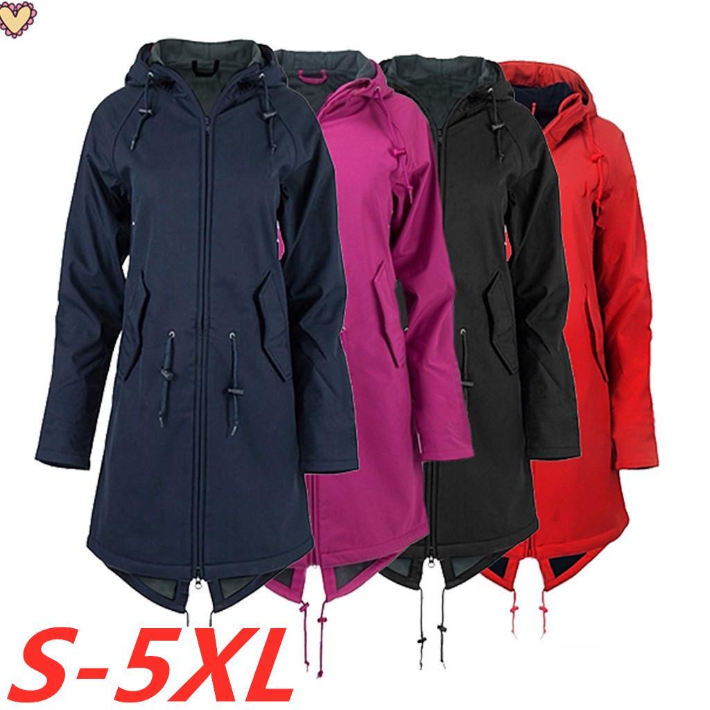 Buy Women's Solid Rain Jacket Outdoor Hoodie Waterproof Overcoat ...