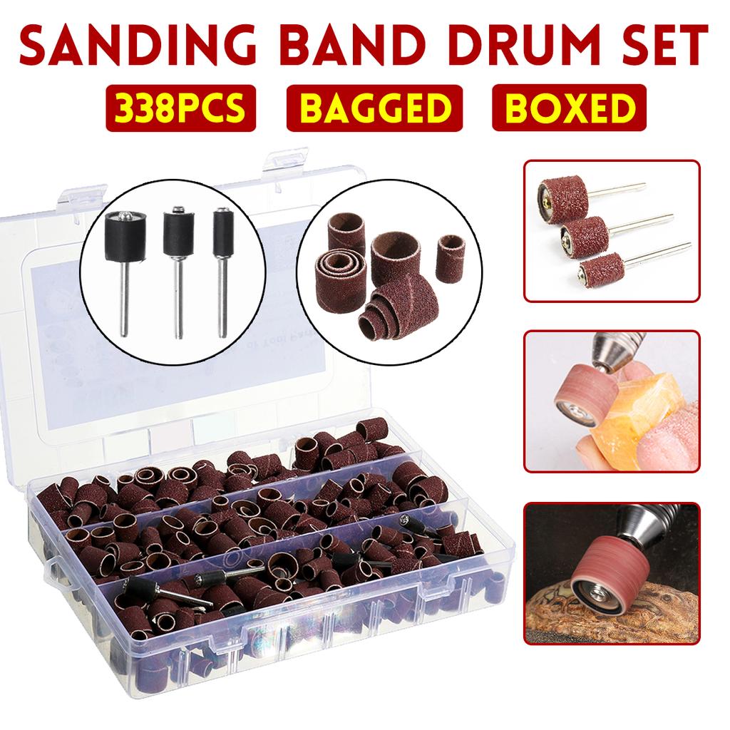 338pcs Sanding Band Drum Sleeves Sandpaper Ring Set Mandrels Rotary ...