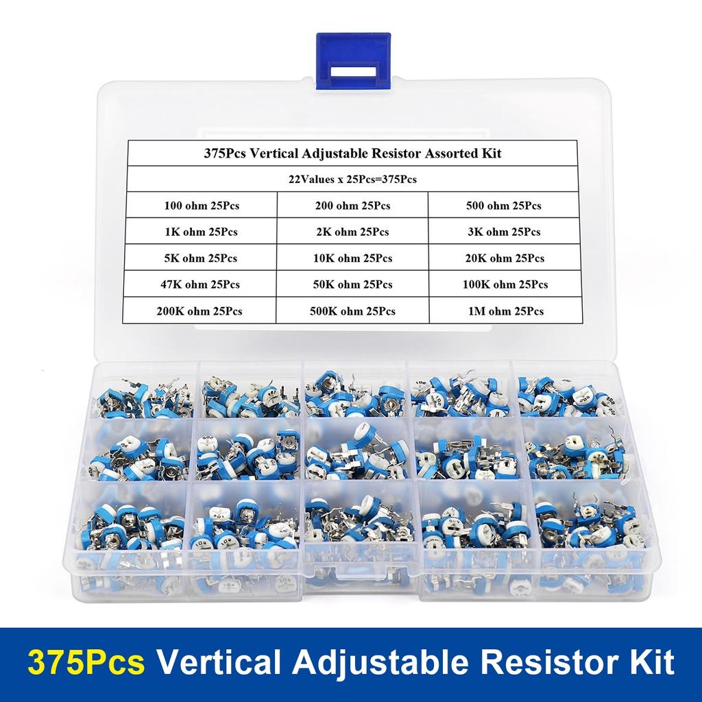 Buy 375Pcs Vertical Adjustable Resistor Assorted Kit 22Values x 25Pcs ...