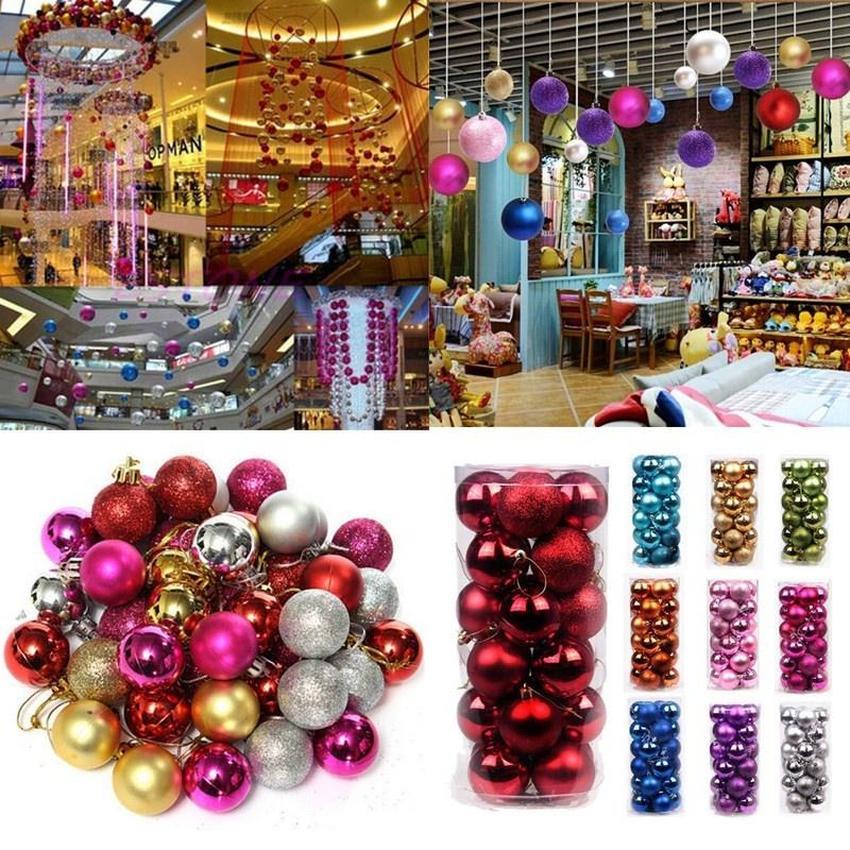 Buy Christmas Glitter Balls 24Pcs Tree Pendant Decor Baubles Balls ...
