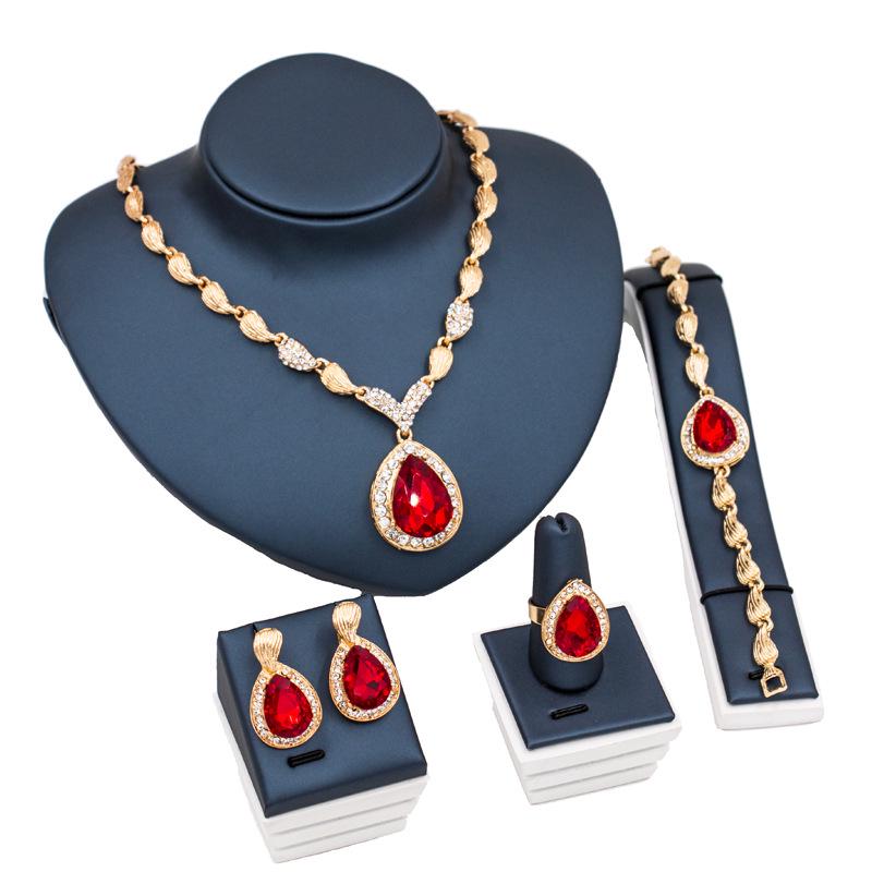 Cheap Luxury blue red gem fashion five-piece bridal gold plated ...
