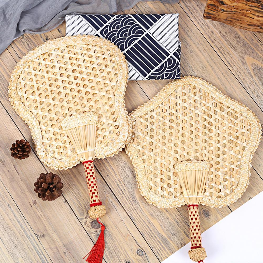 Khaki Classic Hand Fan Practical High Toughness Wheat Straw Woven ...