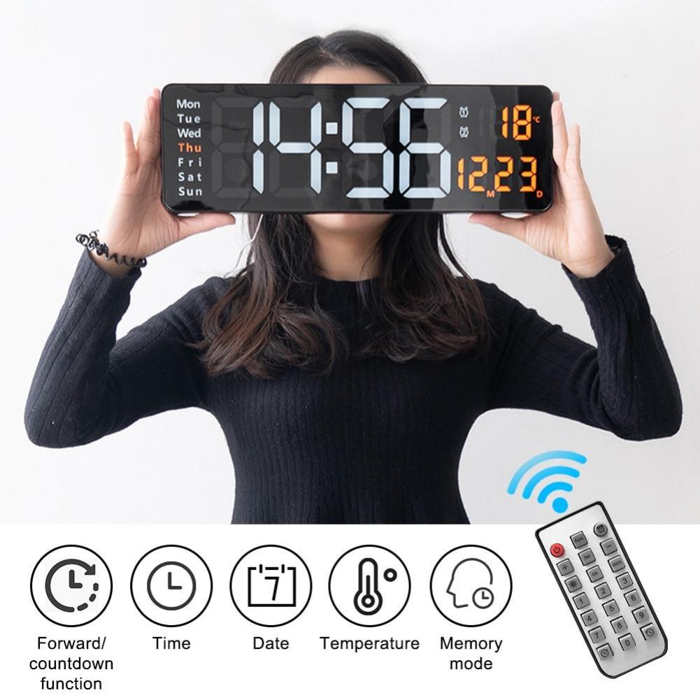 Buy Wall Mounted Digital Wall Clock Remote Control Temperature Date ...