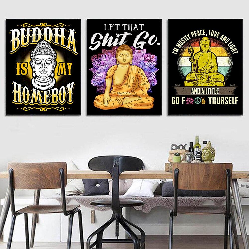 High Quality Funny Buddha Painting Canvas Wall Art Buddha Print Let ...