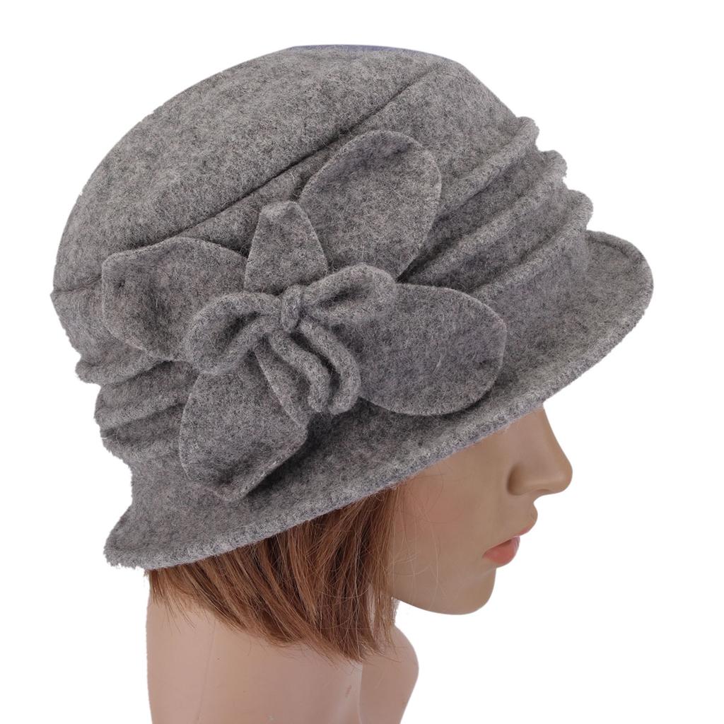 Buy Lady Women Butterfly Bowknot Wool Felt Bucket Hat Foldable Cloche ...