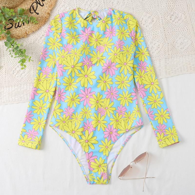 Buy Long Sleeve Swimwear Sexy One Piece Open Back Bathing Suit Leaves ...