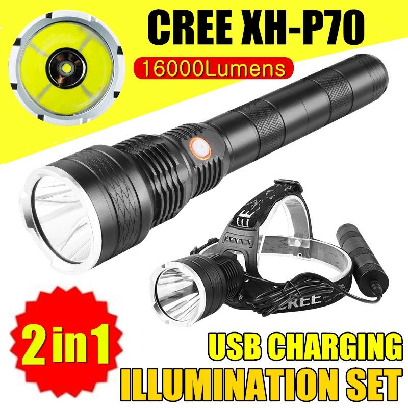 16000LM CREE XH-P70 Çok İşlevli USB Şarj LED Avcılık Kombinasyon Seti ...