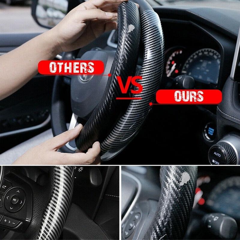 Buy 2Typs A Pair of Car Steering Wheel Covers Black Fiber Steering ...