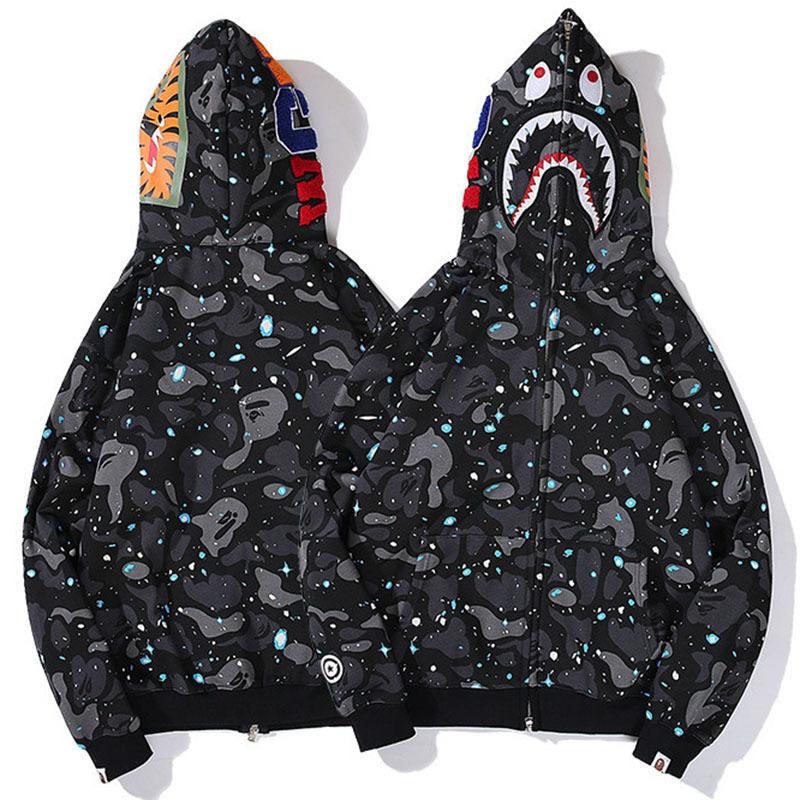 Buy New Fashion Spring Mens Bapes Shark Camouflage Hoodie Polyester ...