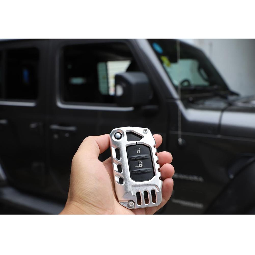 Buy 2*Silver Alloy Key Cover Case Protector Shell For Jeep Wrangler JL ...