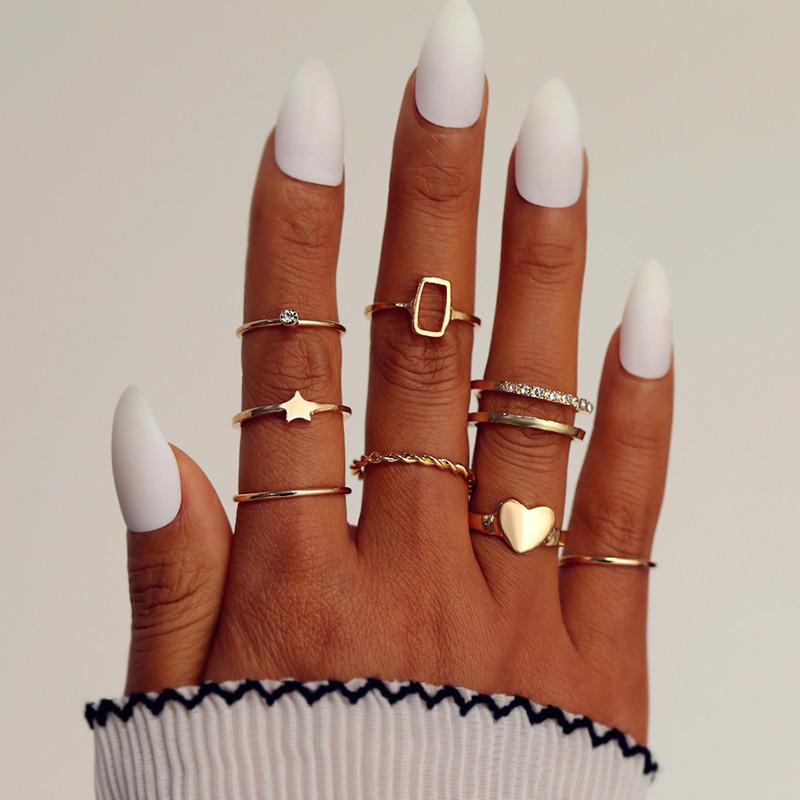 Retro Love Geometric Twist Star Midi Ring Set uygun fiyatlı satın alın ...
