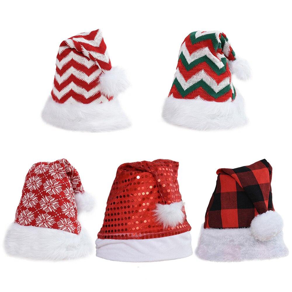 Cheap Adult Kids Christmas Santa Hat Plaid Santa Hat Plush Hat for ...