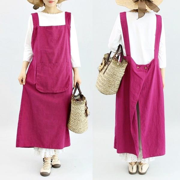Buy [MS] Women Cotton Linen Pinafore Square Cross Apron Garden Work ...