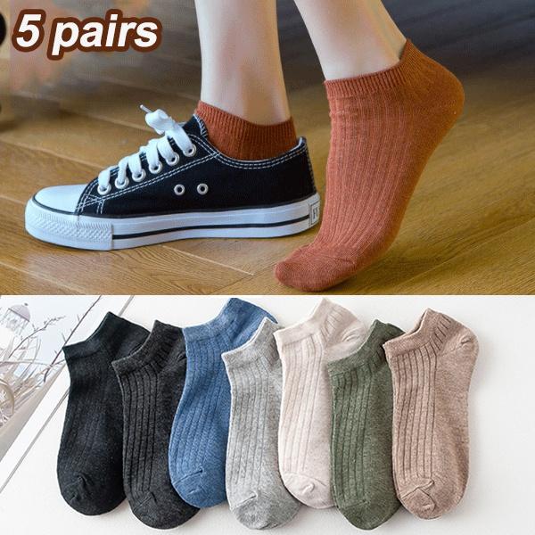 Buy 5 Pairs Women Socks Soft Breathable Ankle Boat Sock Low Cut Sport ...